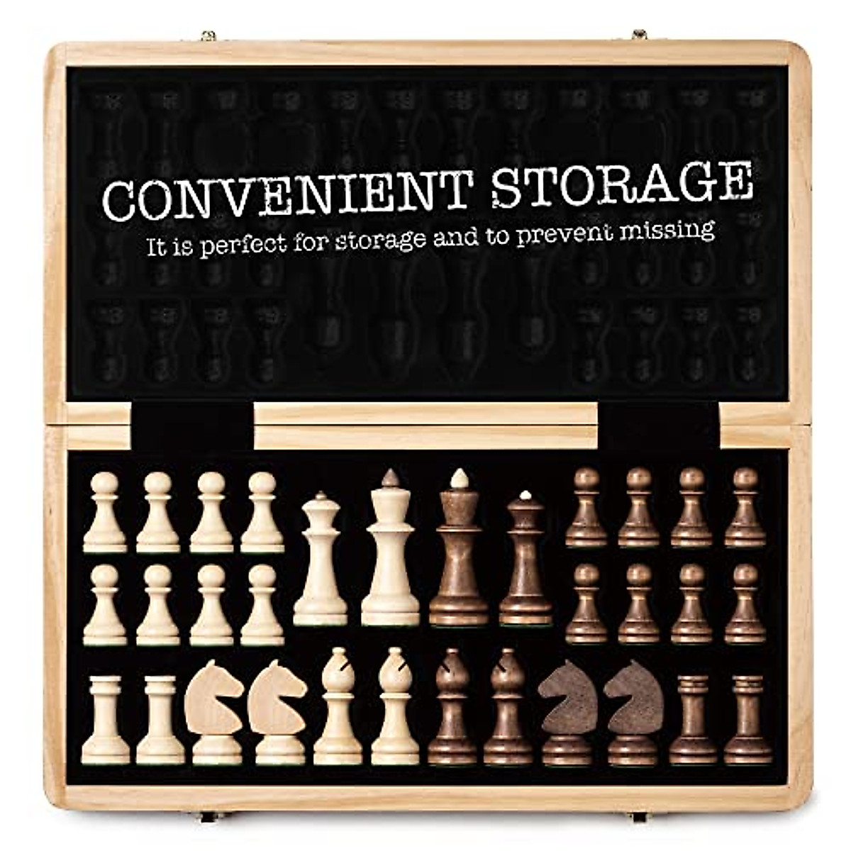 Lingle 15Inch Wooden Folding Chess Set with 3'' Kh Staunton Chess Pieces - Maple & Walnut Inlay Board Game