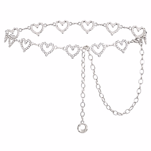 Silver Heart Chain Belt, Women Waist Chain Belt Metal Body Chain Belt Rhinestone Chain Belt for Dress