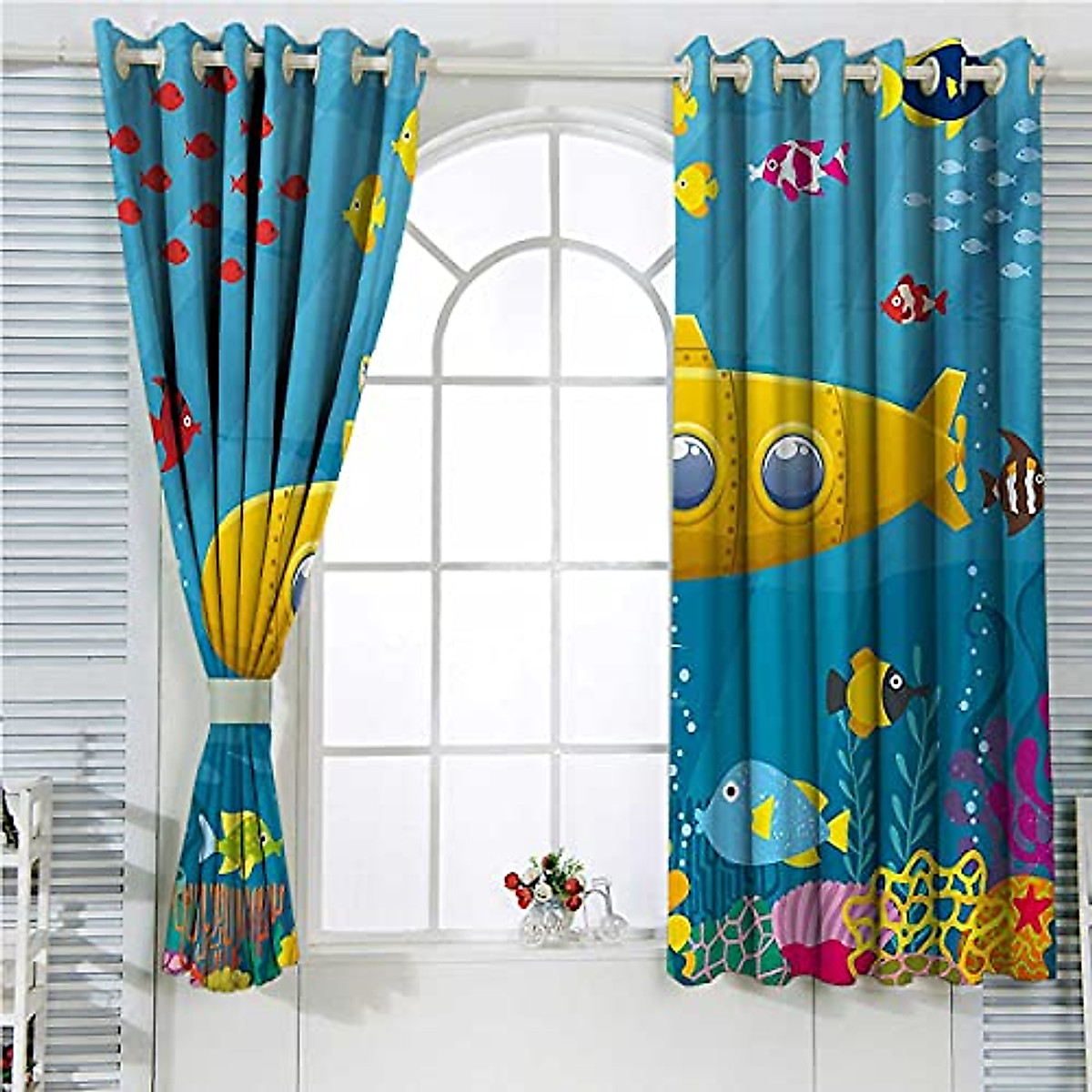 Blue Yellow Pink Bedroom Blackout Curtains 63 Inch Long Yellow Submarine Kids Bedroom Blackout Grommet Top Curtain Panels W72 x H63
