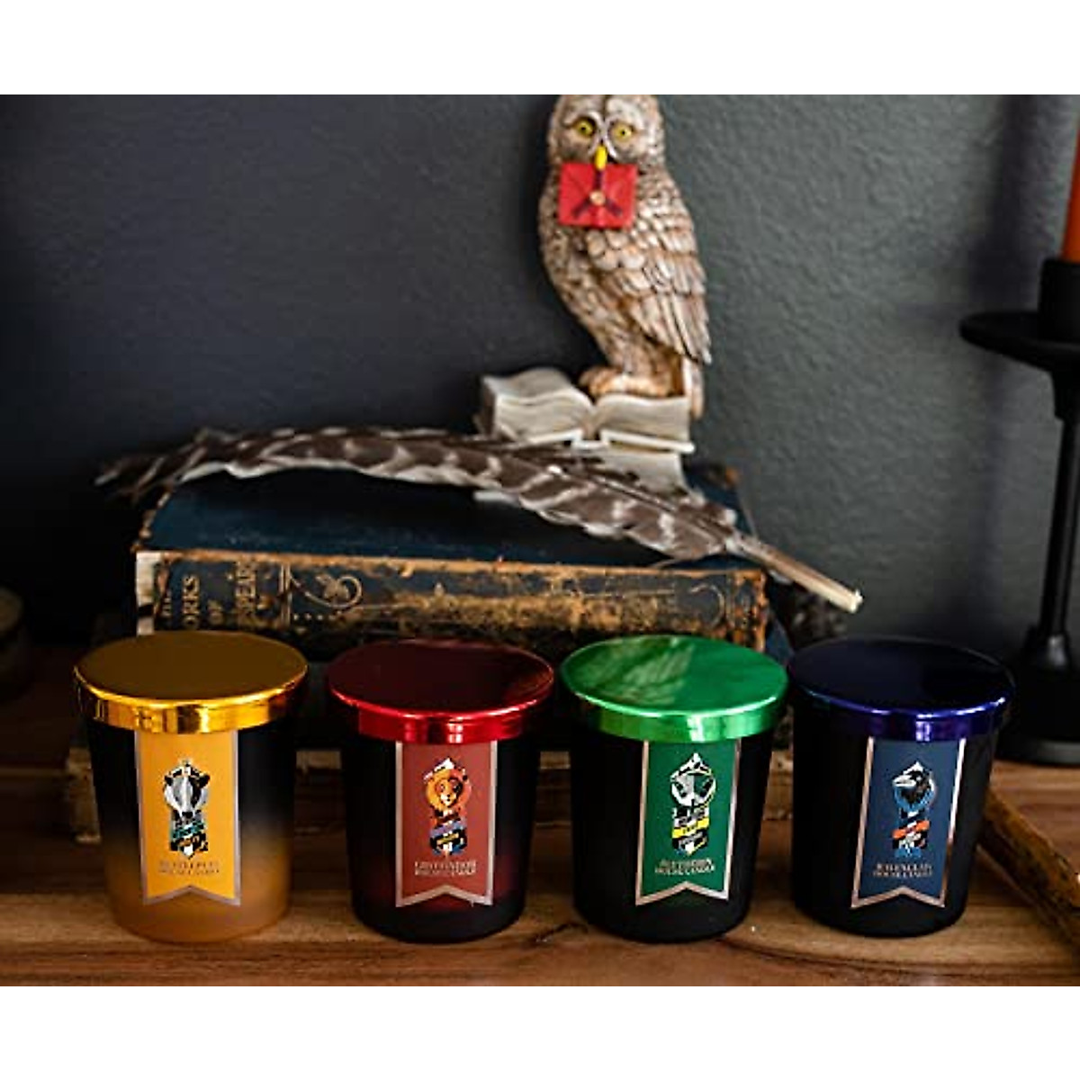 Harry Potter Hogwarts House Scented Soy Wax Candles, Set of 4 with Unique Fragrances | 20-Hour Burn Time | Home Decor Housewarming Essentials, Wizarding World Gifts and Collectibles