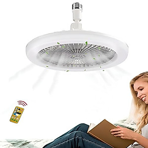 Socket Fan Light, Socket Fan Ceiling Fan with Light and Remote, LED Light Bulb Fan, Screw in Ceiling Fan in Light Socket, Quiet Ceiling Fan for Kitchen Bathroom Store Room Garage (White) (White)