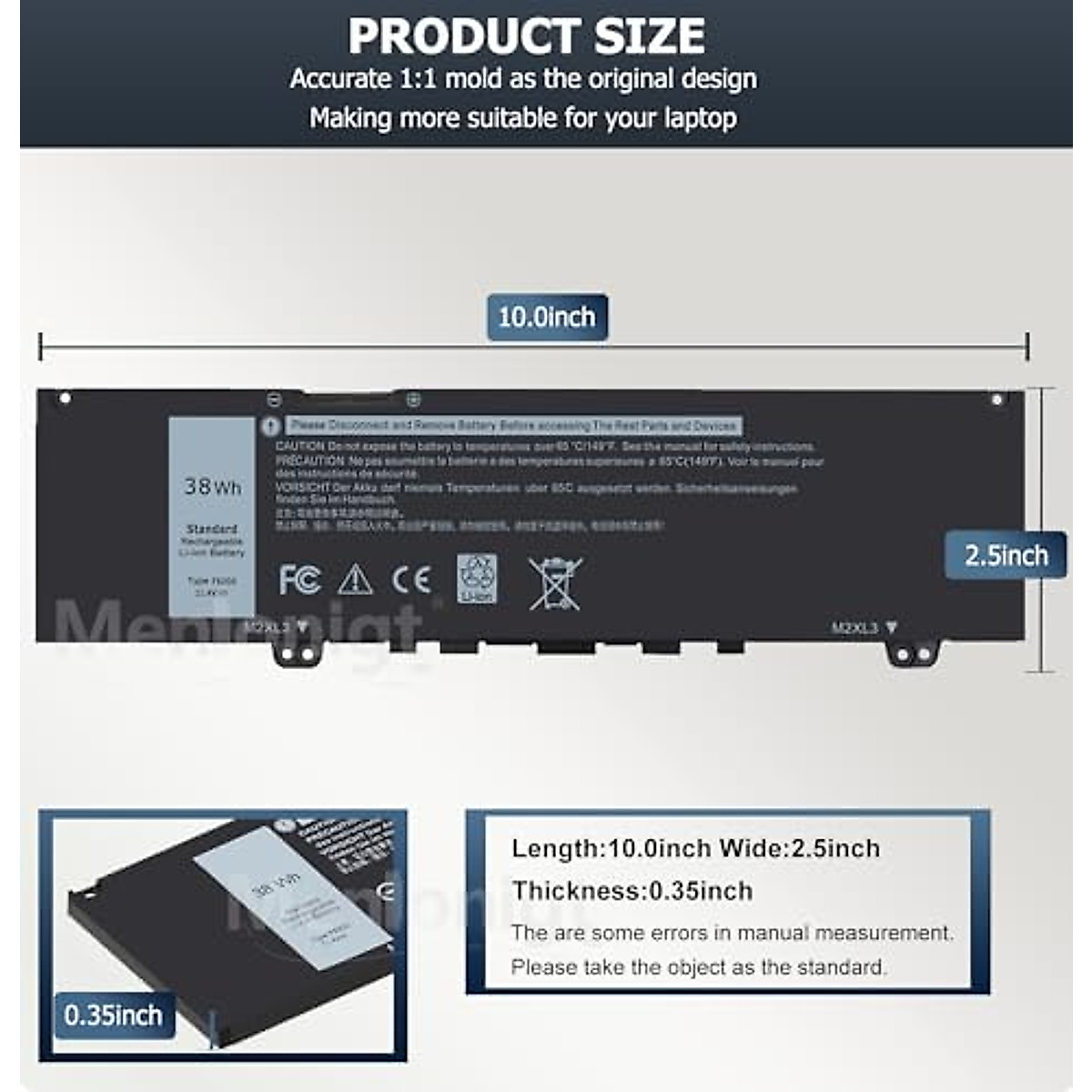 New 38Wh F62GO Battery Replacement for Dell Inspiron 13 7000 7373 7386 2-in-1 7370 7380 5370 P83G P87G P91G P83G001 P83G002 P91G001 P87G001 Vostro 13 5370 Series 39DY5 039DY5 RPJC3 0RPJC3 11.4V