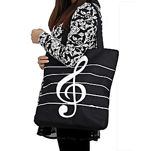 Women Girl Single Shoulder Portable Musical Symbol Canvas Bag (Black)