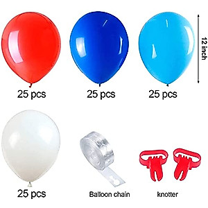 100PCS Red White Blue Balloon Garland Kit for Boys Men Royal Navy Blue Party Decorations Arch Balloons Set with 16ft Balloon Stripe Tape Chain for Birthday Graduations Themed Party Home Decor