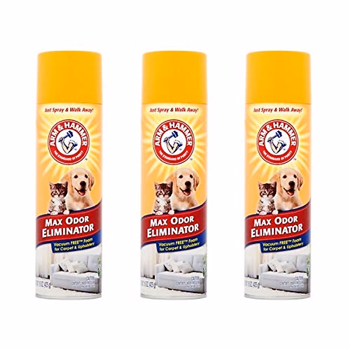 Arm & Hammer Max Odor Eliminator Vacuum Free Foam for Carpet and Upholstery, 15 oz (Pack of 3)