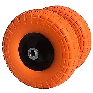 AFT PRO USA - 2-Pack 10' Flat Free Tires Air less Tires Wheels By AFT PRO USA with 5/8' Center - Solid Tire Wheel for Dolly Hand Truck Cart/All Purpose Utility Tire on Wheel (Orange)