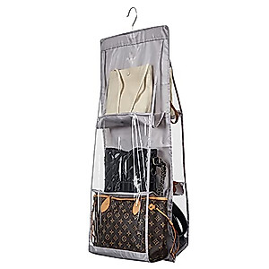 Vercord Hanging Purse Organinzer Handbag Tote Hanger Closet Dustproof Storage Bag with Six Pockets Light Gray