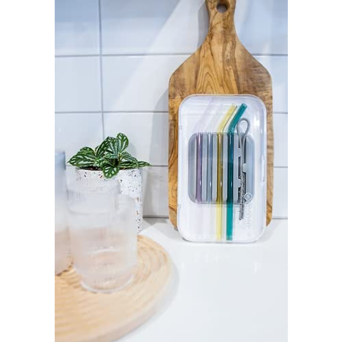 SOMA Glass Straw Set with Case and Cleaning Tool, Set of 4, Multicolor