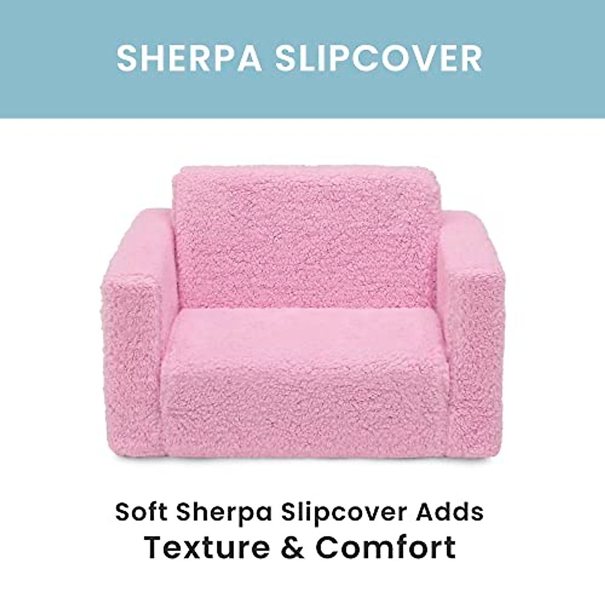 Delta Children Cozee Flip-Out Sherpa 2-in-1 Convertible Chair to Lounger for Kids, Pink