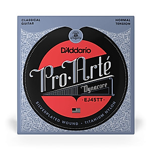 D'Addario Guitar Strings - Pro-Arte Classical Guitar Strings - EJ45TT Dynacore - Silver Plated Wrap, Composite Dynacore, Titanium Nylon Trebles - Normal Tension, 1-Pack