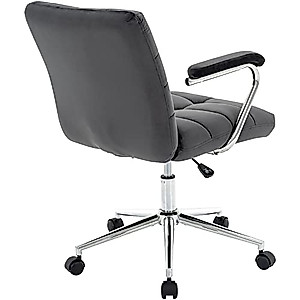 MFD LIVING Velvet Home Office Desk Chair, Upholstered Adjustable Swivel Task Chair with Wheels, Tufted Mid-Back Computer Chair with Arms, for Study Living Room Vanity (Dark Grey)