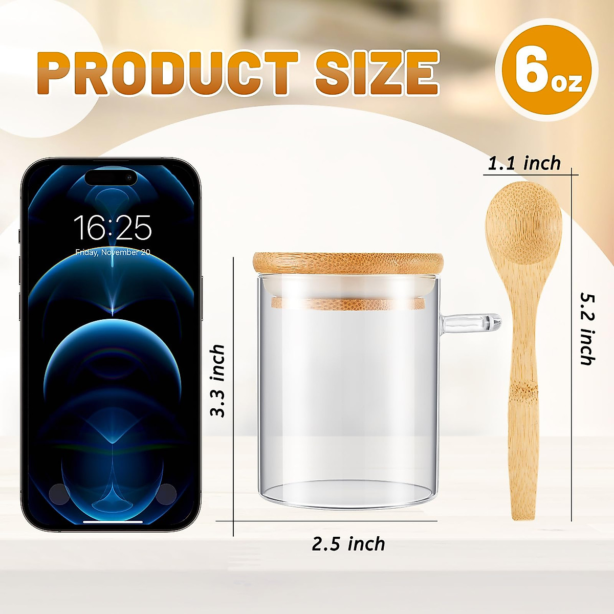 Set of 12 Airtight Glass Jars with Bamboo Lids and wood Spoons 6 oz Clear Glass Canisters Sugar Container Coffee Containers Coffee Canister for Kitchen Food Storage Organization Beans Tea Nuts Spice