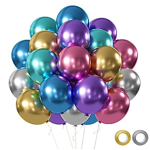 Metallic Chrome Party Balloons, 50Pcs 12 Inch Chrome Metallic Balloon Assorted Balloons Colorful Latex Balloons for Graduation,Baby Shower, Birthday, Bridal Shower, Wedding Party Decoration