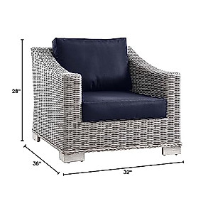 Conway Outdoor Patio Wicker Rattan Armchair in Light Gray Navy