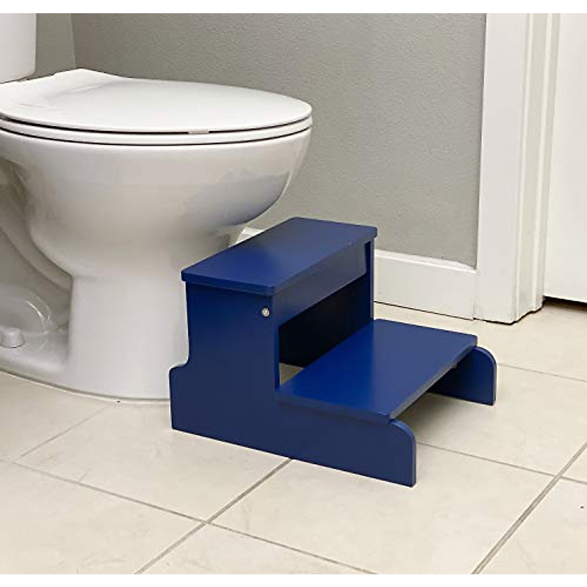 BirdRock Home Wooden Step Stool for Kids - Navy Blue – Decorative - Strong Sturdy Wood 2 Steps - Toddler Kids Step Helper for Kitchen Sink – Bathroom Toilet Stepping – Lightweight Construction