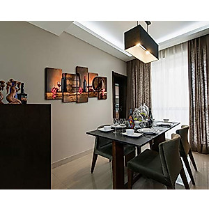 Cao Gen Decor Art-K60527 5 panels Wall Art Fruit Grape Red Wine Glass Painting on Canvas Stretched and Framed Canvas Prints Ready to Hang for Dining Room Art Wall Decor Artwork