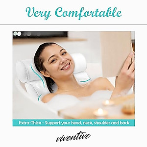 Luxury Bath Pillow for Tub - Non-Slip and Extra-Thick, Head, Neck, Shoulder and Back Support. Soft and Large Comfort Bathtub Pillow Cushion Headrest for Relaxation - Fits Any Tub Made of 3D Mesh