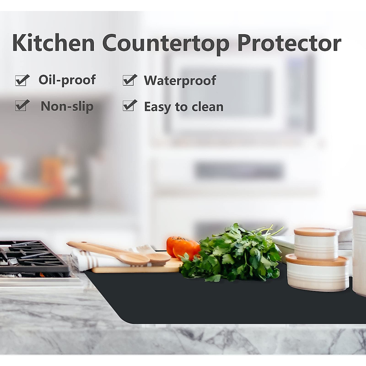 Silicone Counter Mats Set of 2, Heat Resistant, Kitchen Countertop Protector, Non Slip, Black