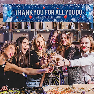 HOWAF Thank You for All You Do Fence Banner Party Decorations, Employee Appreciation Yard Sign Banner for Staff Teachers Doctors Appreciation Party, We Appreciate You Yard Banner, Blue Silver