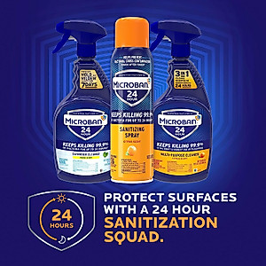 Microban Disinfectant Spray, 24 Hour Sanitizing and Antibacterial Spray, Sanitizing Spray, Citrus Scent, 2 Count (15oz Each) (Packaging May Vary)