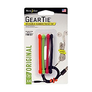 Nite Ize GT3-4PK-A1 Original Gear, Reusable Rubber Twist Tie, Made in The USA, 3-Inch, 3" - 4-Pack, Colors May Vary, 4 Count