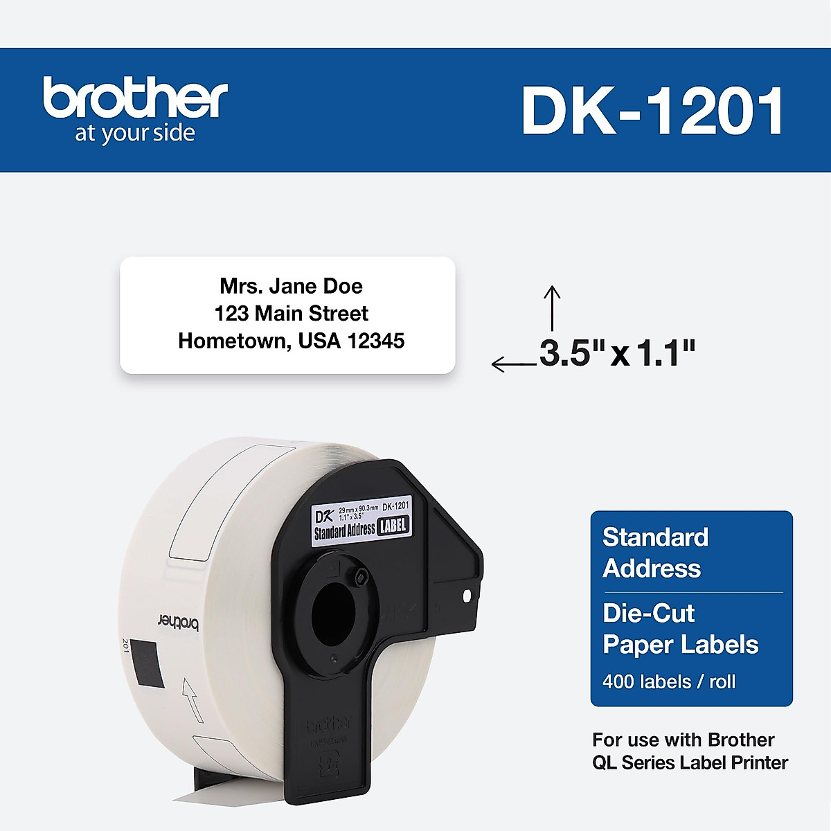 Brother Genuine DK1201 Die-Cut Standard Rolled Address Labels for QL Printers, (DK1201)