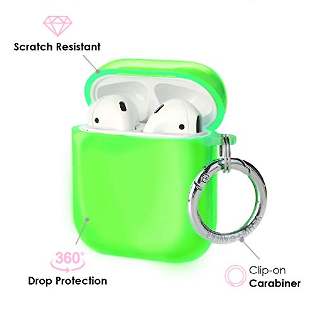 Velvet Caviar Neon Green AirPod Case - Cool Cover for Boys, Men, Girls with Keychain - Protective Hard Cases Compatible with Apple Airpods 1/2