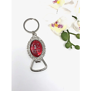 Quinceañera Keychain Bottle Opener Favor (12 PCS) - Sweet 15 Mis Quince 15 Birthday Sweet Sixteen Red Color Metal Key Ring Gift for Guests