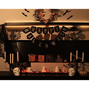 DN DECONATION Halloween Decorations Indoor Set, 24PCS Happy Halloween Banner Bundle, Halloween Garland Fireplace Mantel Decoration for Wall, Scary 3D Bat Spider Web for Spooky Party Home Office Decor