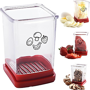 New Speed Slicer with Push Plate, Fruit Slicer Cup Egg Slicer Stainless Steel Banana Strawberry Cutter Kitchen Portable, Red, 3" L x 3" W x 4.25" H (Red)