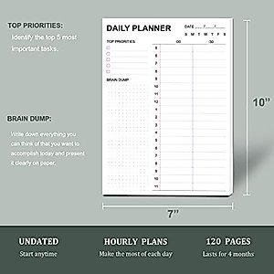 Tiankool To Do List Notepad - Daily To Do List with Priorities, Hourly Scheduler and Notes - Daily Planner Notepad for Work, Study, Appointments, 60 Tear Off Sheets Planning Pad, 7x10 Inch
