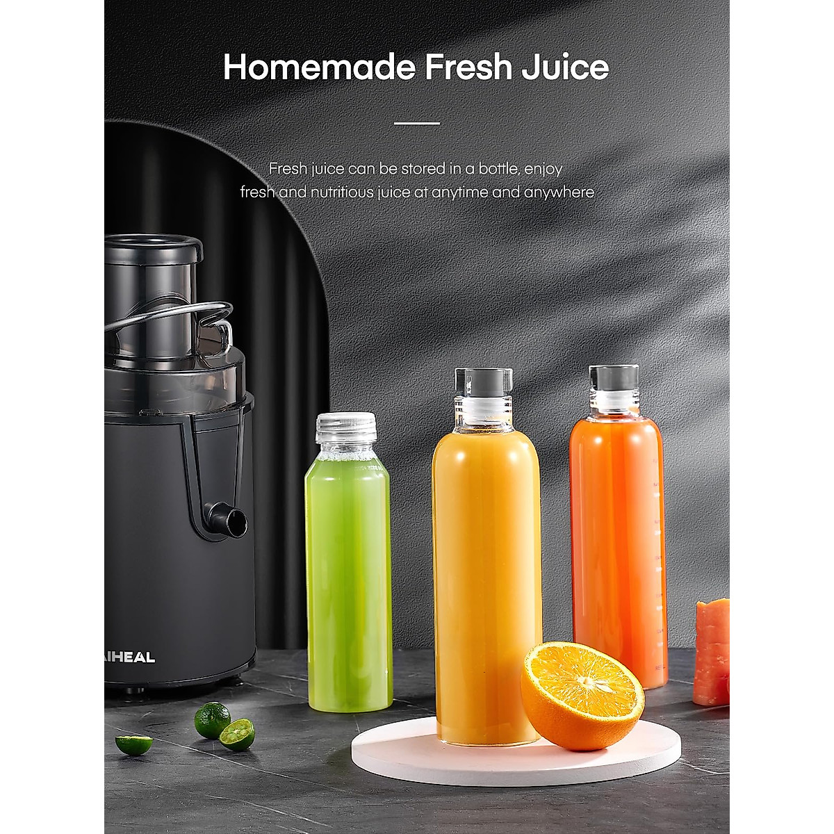 Juicer Machines, Aiheal Juicer Vegetable and Fruit Easy to Clean, Centrifugal Juicer with 3” Wide Mouth, 3 Speed Control, Overload Protection System, Cleaning Brush and Recipe Included, Black