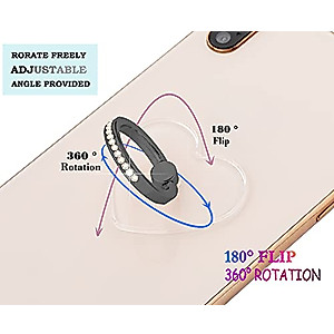 lenoup Transparent Heart Cell Phone Ring Holder Kickstand,Bling Bling Sparkle Diamond Clear Heart Cell Phone Finger Ring Grip Stand(Silver/Black)