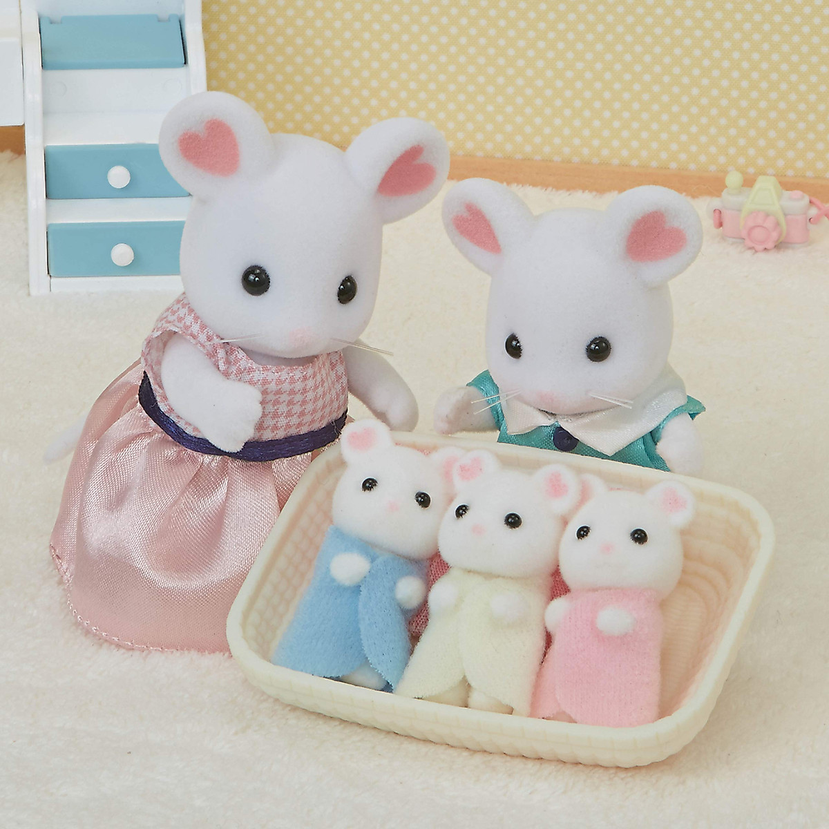 Calico Critters Marshmallow Mouse Triplets - Adorable Set of 3 Baby Mice with Removable Clothing and Accessories