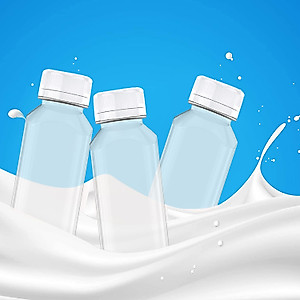 Axe Sickle 6 Pcs 12 Ounce Juice Bottles Plastic Milk Bottles Bulk Beverage Containers with Tamper Evident Caps Lids White for Milk, Juice, Drinks and Other Beverage Containers