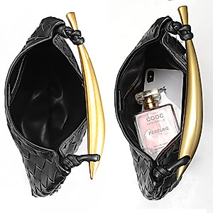 Bisadon Woven Handbag Soft Leather Fashion Dumpling Bags Clutch Purse Handmade Hobo Bags for Women Light Weight Black