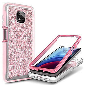 NZND Motorola Moto G Power 2021 Case with [Built-in Screen Protector], Full-Body Shockproof Protective Bumper Cover, Impact Resist Durable Phone Case (Glitter Rose Gold)