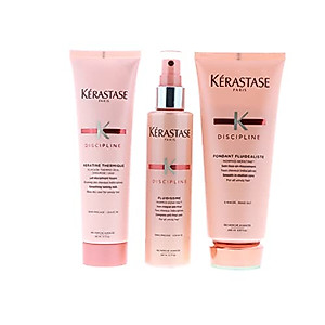 Kerastase Discipline Frizzy Hair Kit, Keratin Thermique 5.1 Oz, Discipline Fluidissime 5.1 Oz & Kerastase Fondant Fluidealiste 6.8 Oz