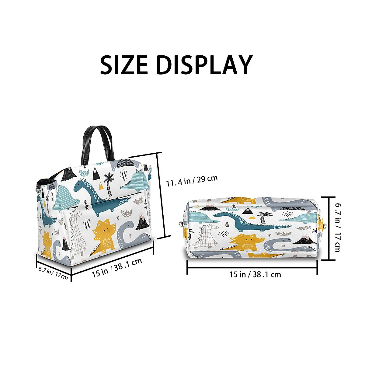 Cute Dinosaur Diaper Bag Tote with Stroller Straps, Funny Animal Large Capacity Baby Stroller Organizer Bag, Multi-Function Nappy Bag Travel Handbag