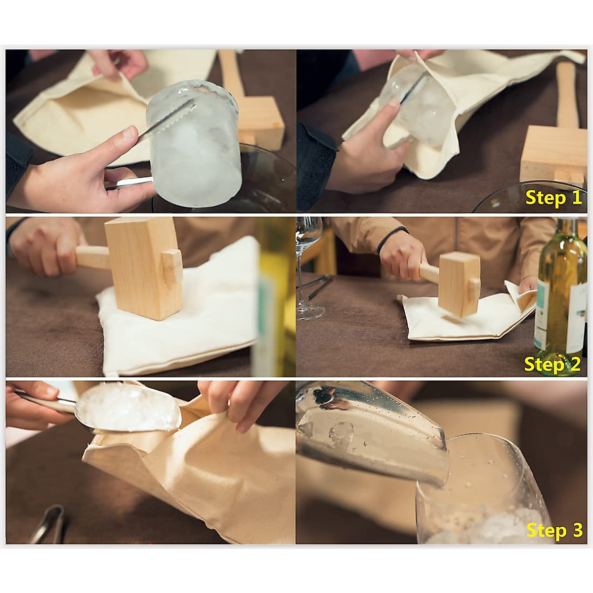 NIUTRIP Ice Mallet and 2Pcs Lewis Bags Set for Ice Crushing-Wooden Hammer and Canvas Bag, Bar Tools, Bartender Kit, Kitchen Accessory