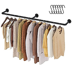 GREENSTELL Clothes Rack, 69.5 Inches Industrial Pipe Wall Mounted Closet Rod, Space-Saving Heavy Duty Hanging Clothing Rack, Detachable hanger Bar, Multi-Purpose Hanging Rod for Closet Storage 3 Base