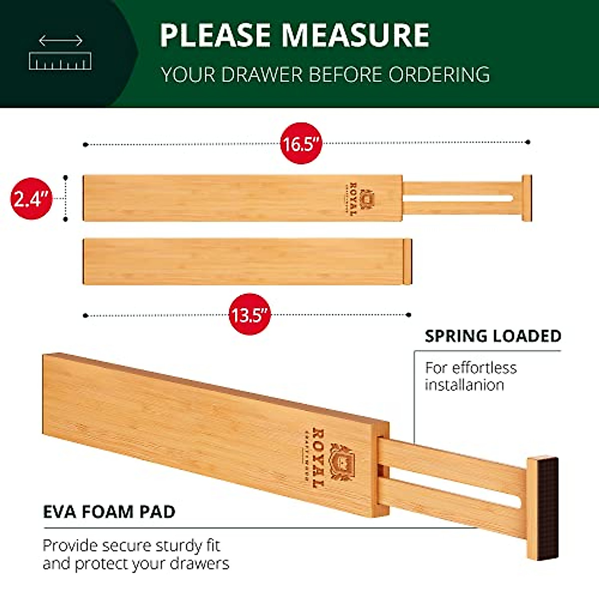 ROYAL CRAFT WOOD Silverware Drawer Organizer (7 Slot) and Small Drawer Dividers