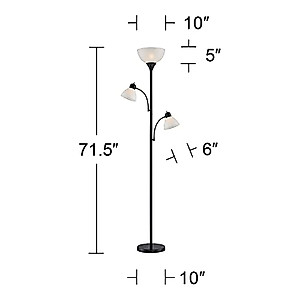 360 Lighting Bingham Modern Torchiere Standing Floor Lamp 71 1/2" Tall Black Metal 3-Light White Shade Decor for Living Room Reading House Bedroom Home Office House