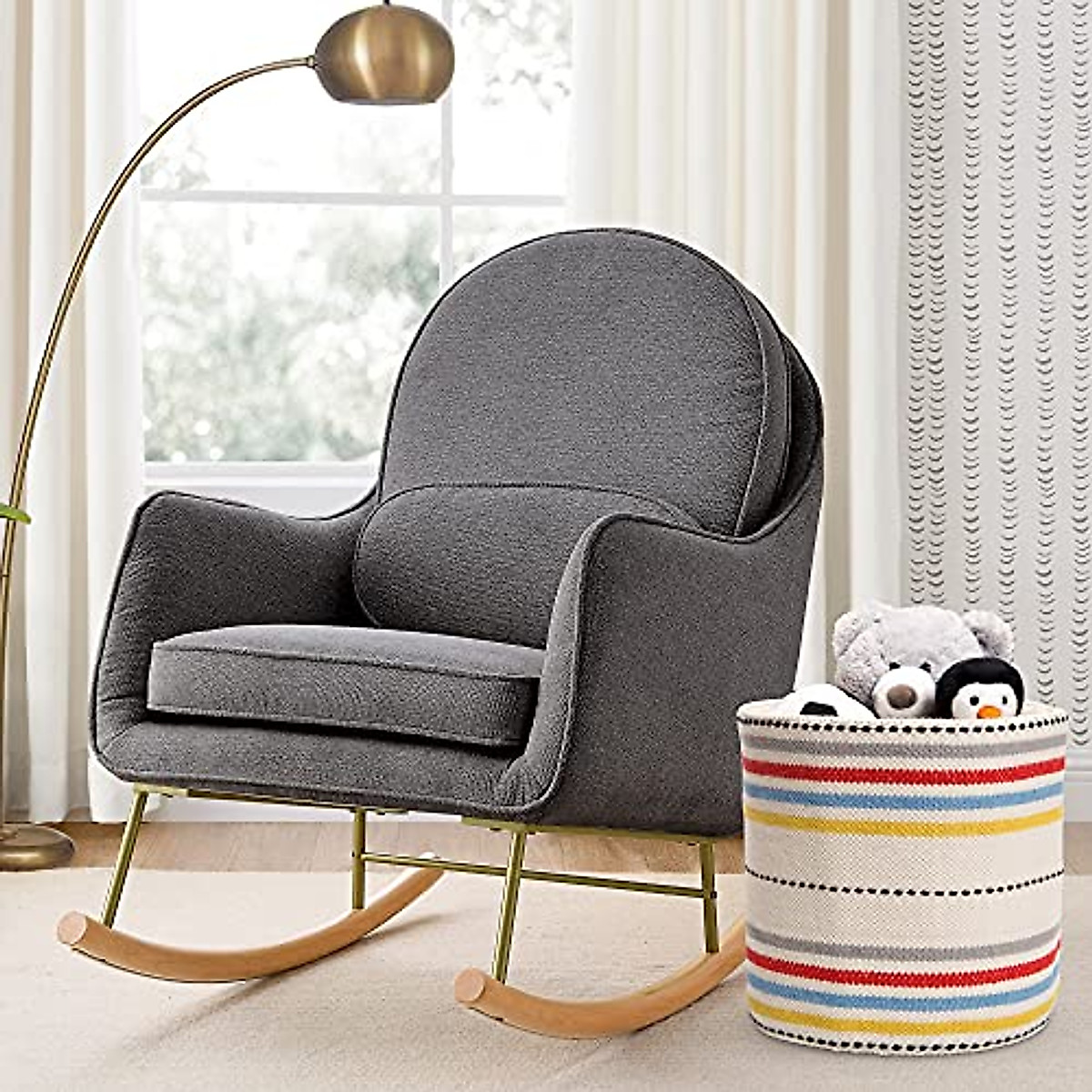 Delta Children Baby Hamper or Toy Storage Basket, Hand Woven from Wool and Cotton, Durable Cute Basket for Organizing for Living Room, Nursery or Bathroom (16x16 Inches, Stripes)