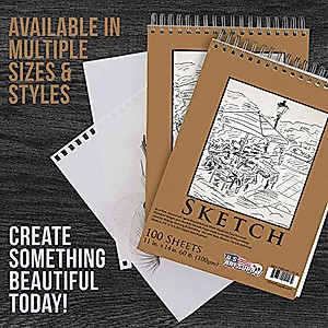 U.S. Art Supply 11" x 14" Top Spiral Bound Sketch Book Pad, Pack of 2, 100 Sheets Each, 60lb (100gsm) - Artist Sketching Drawing Pad, Acid-Free - Graphite Colored Pencils, Charcoal - Adults, Students
