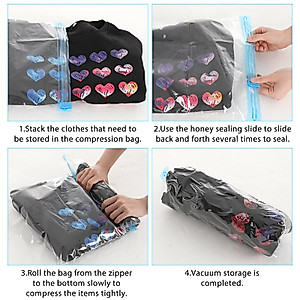 10 Pack Compression Bags Travel Essentials Space Saver Bags Hand Roll-Up Airtight Vacuum Storage Bags Clothes Organizers Home Packaging Pouch for Shoes Cosmetics Comforters Bedding