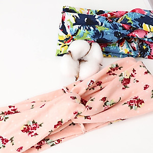 DRESHOW 4 Pack Boho Cotton Non-Slip Headbands for Women Girls Yoga Workout Running Knotted Turban Floral Elastic Head Wrap