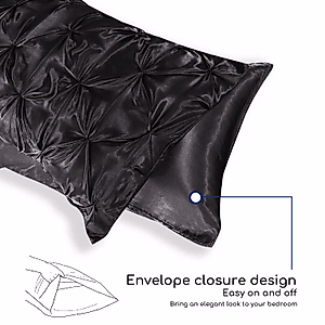 MR&HM Satin Comforter King 7 Pieces - Luxurious Pinch Pleat Bedding Set with Comforter, Flat Sheet, Fitted Sheet, Pillowcases & Shams, Super Silky Soft Bed Set for All Season (King, Black)