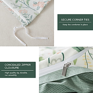 Travan Garden Style Floral Duvet Cover 100% Cotton Duvet Covers Ultra Soft Green Floral Bedding Sets with Zipper Closure, (3pcs, King Size)