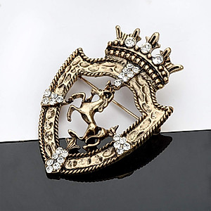 YYBONNIE Vintage Golden Tone Queen Crown Pin Brooch Crystal Horse Racing Chapter Badge